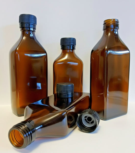 Set of 3 Bottles 250 ml Amber Glass Oblong Flasks Bottles with Tamper ...
