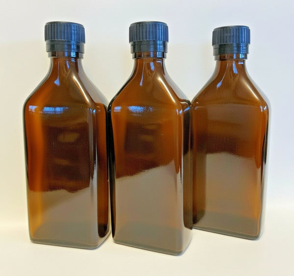 Set of 3 Bottles 250 ml Amber Glass Oblong Flasks Bottles with Tamper ...